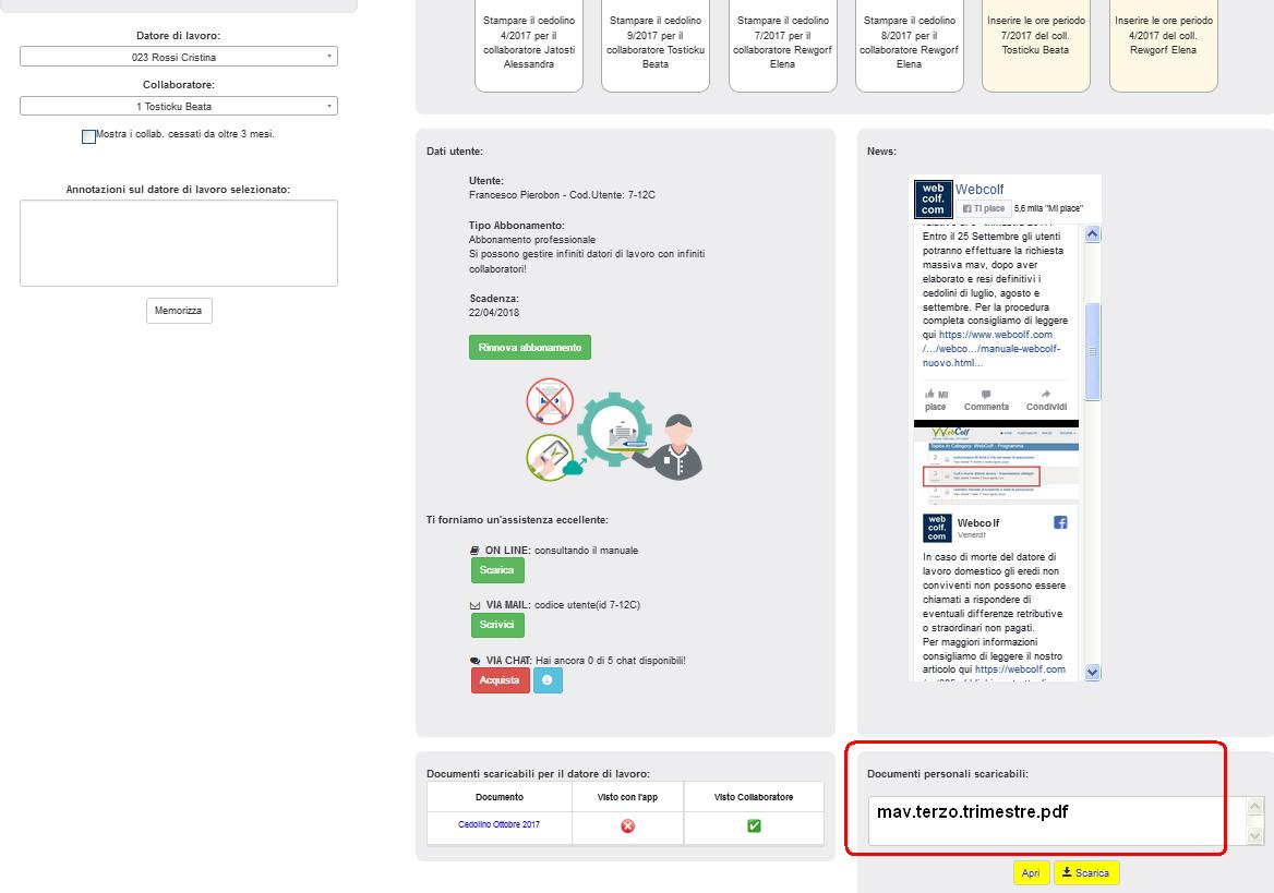 Richiesta massiva mav per colf e badanti (professionale) - WebColf