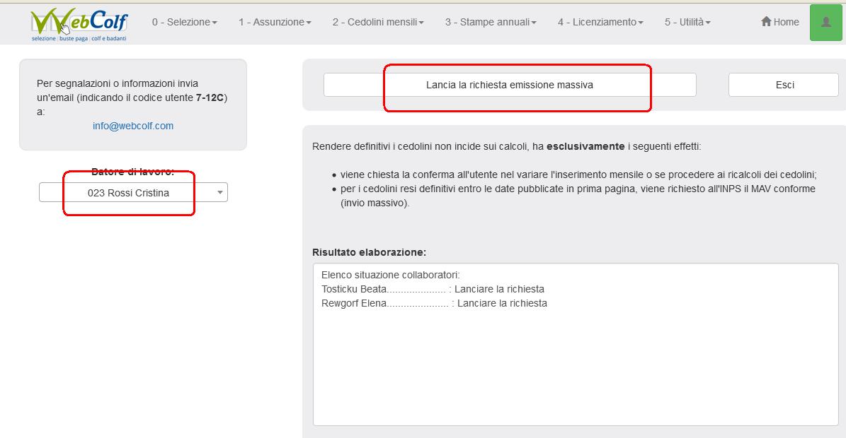 Richiesta massiva mav per colf e badanti (professionale) - WebColf